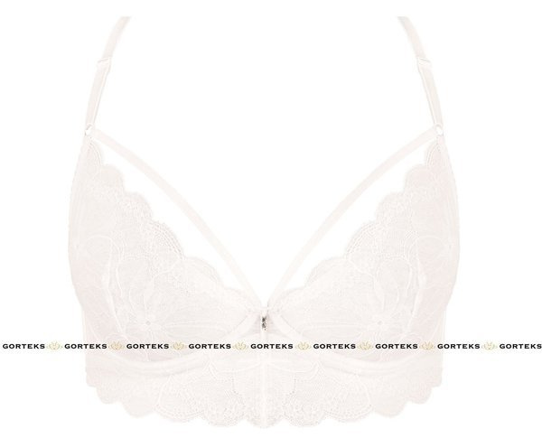 Koronkowy, miękki biustonosz Gorteks Charlize/B2 z paseczkami i ozdobnym tyłem / kremowy kremowy ...