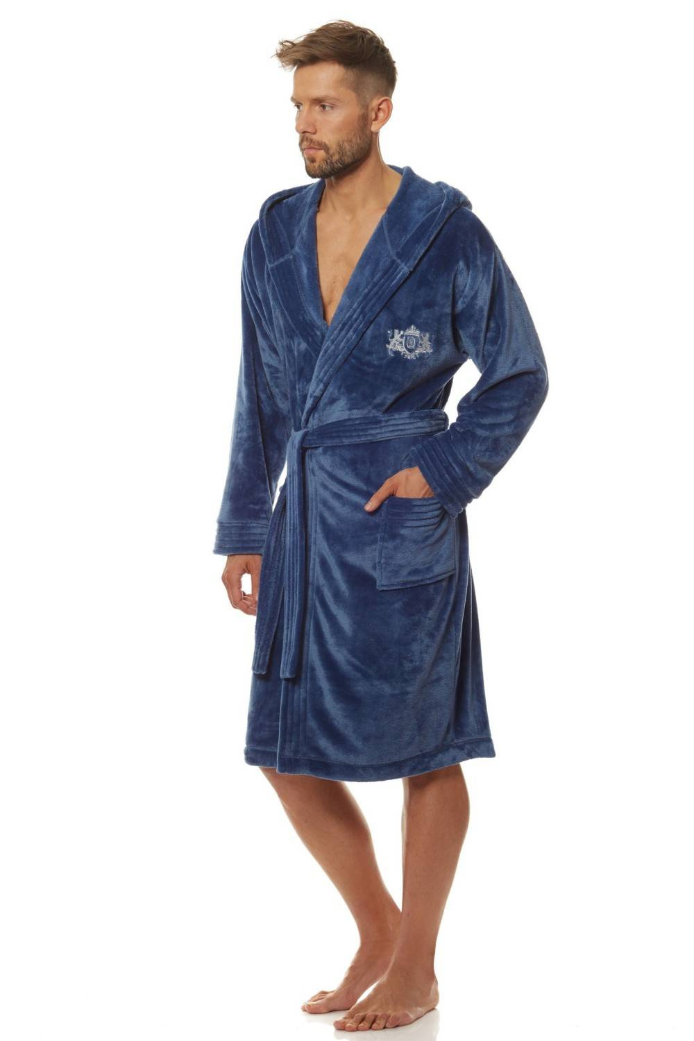 Niebieski szlafrok męski z kapturem L&L COSTA navy navy || niebieski ...