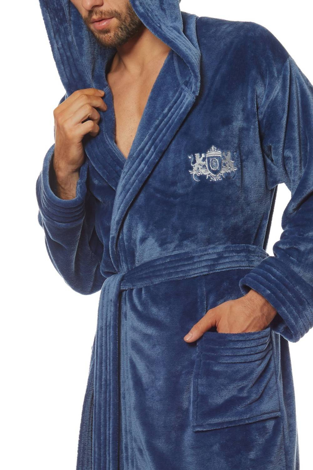 Niebieski szlafrok męski z kapturem L&L COSTA navy navy || niebieski ...