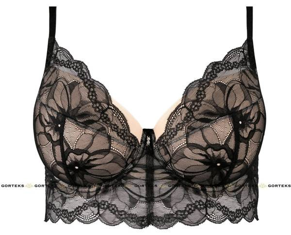 Usztywniany biustonosz Gorteks Charlize/B4 z ozdobną baskinką / czarny czarny | Atrakcyjna